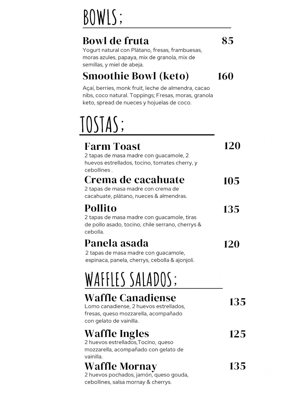 Carta de Templo Bonsai Café Providencia, Guadalajara