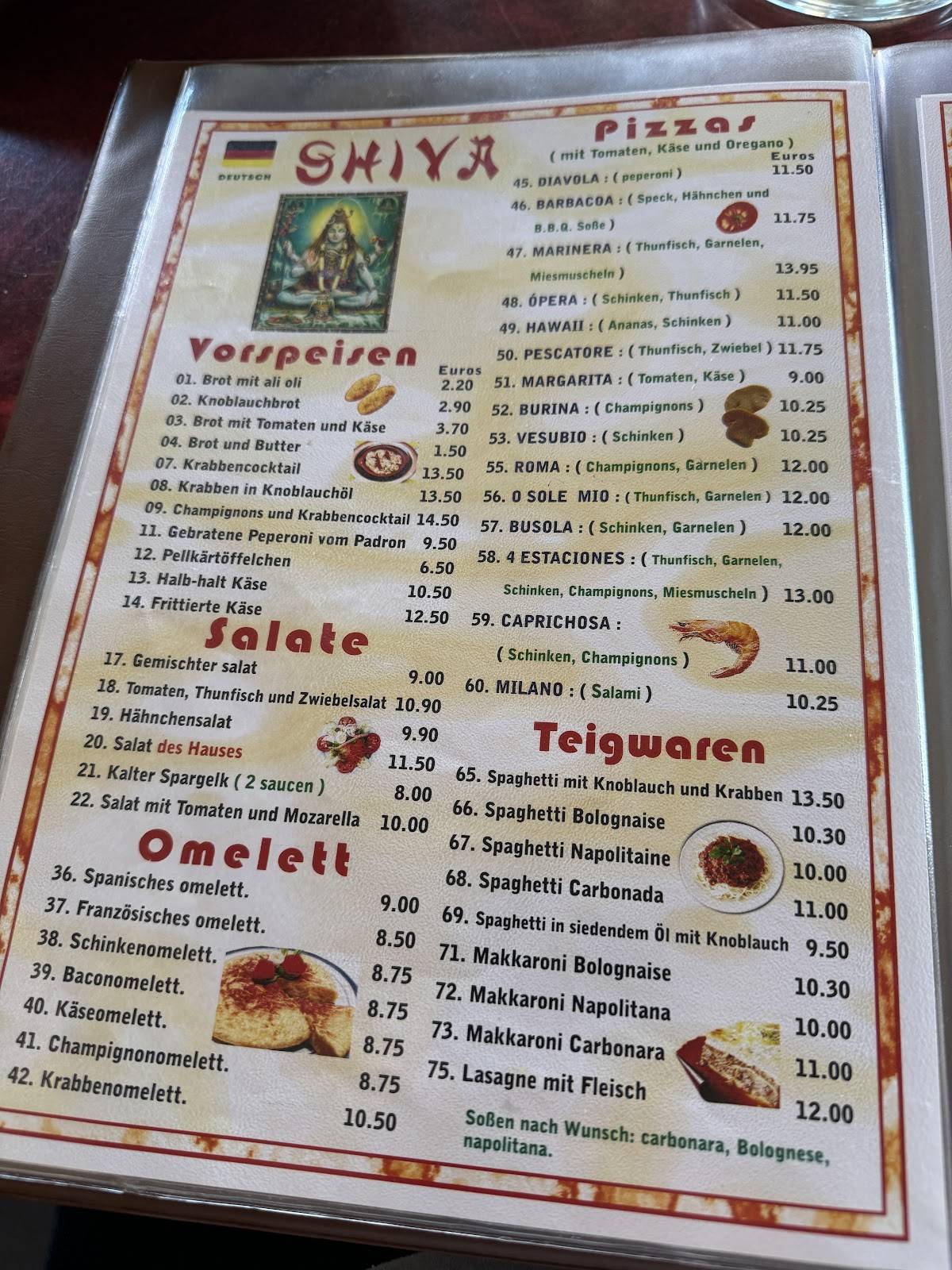 Menu at Templo Shiva Bar, Maspalomas