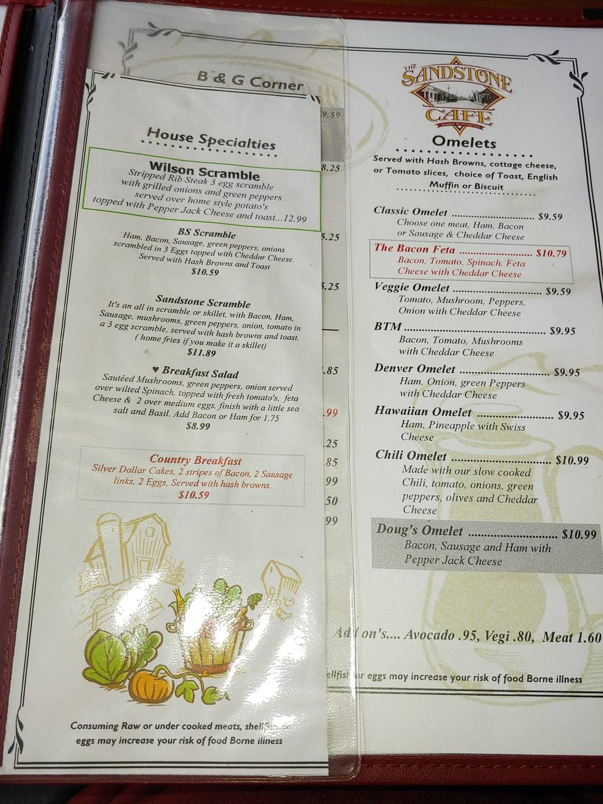 Menu at The Sandstone Cafe & Quarry Bar, Tenino