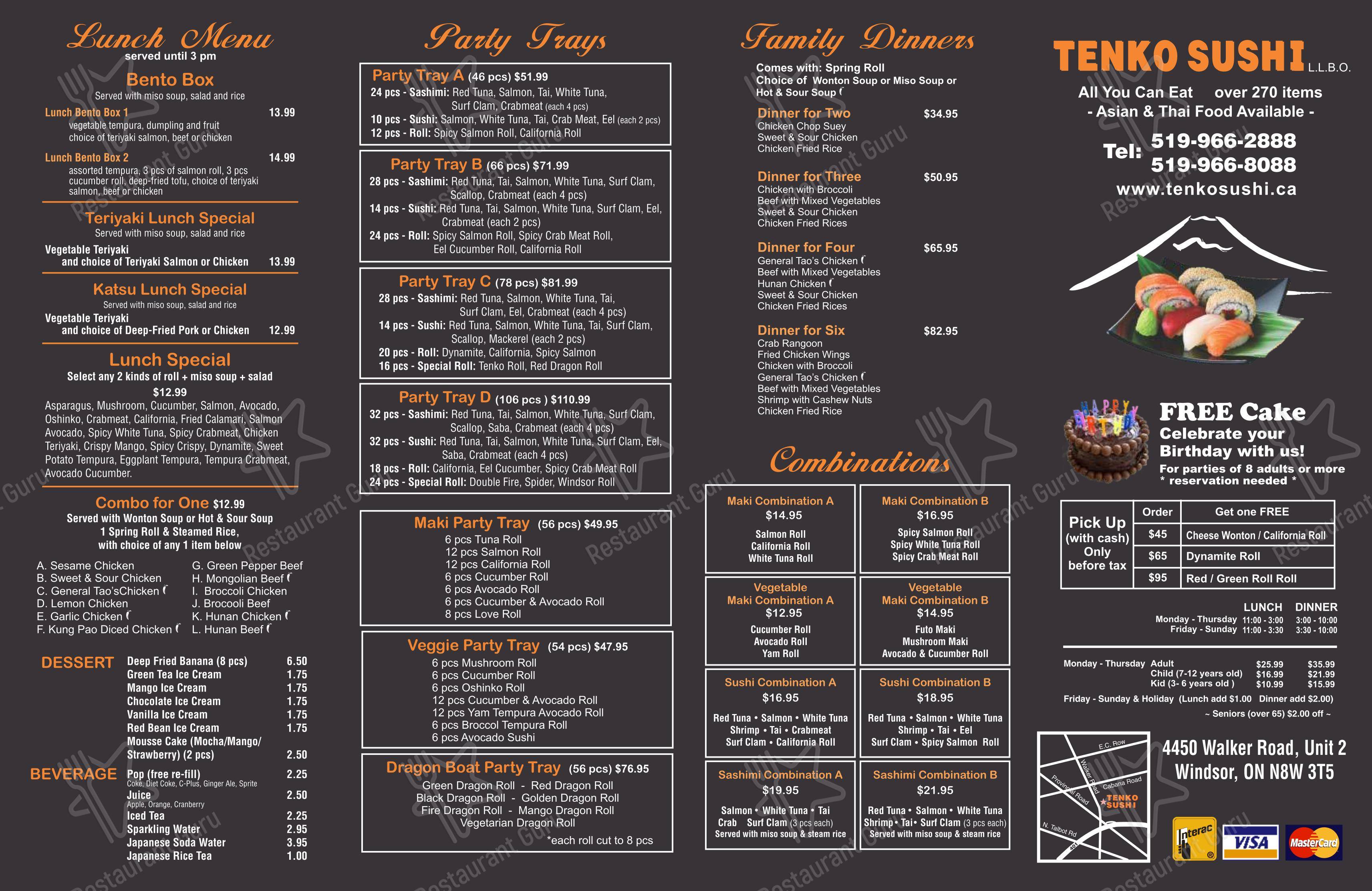 Menu at Tenko Sushi restaurant, Windsor