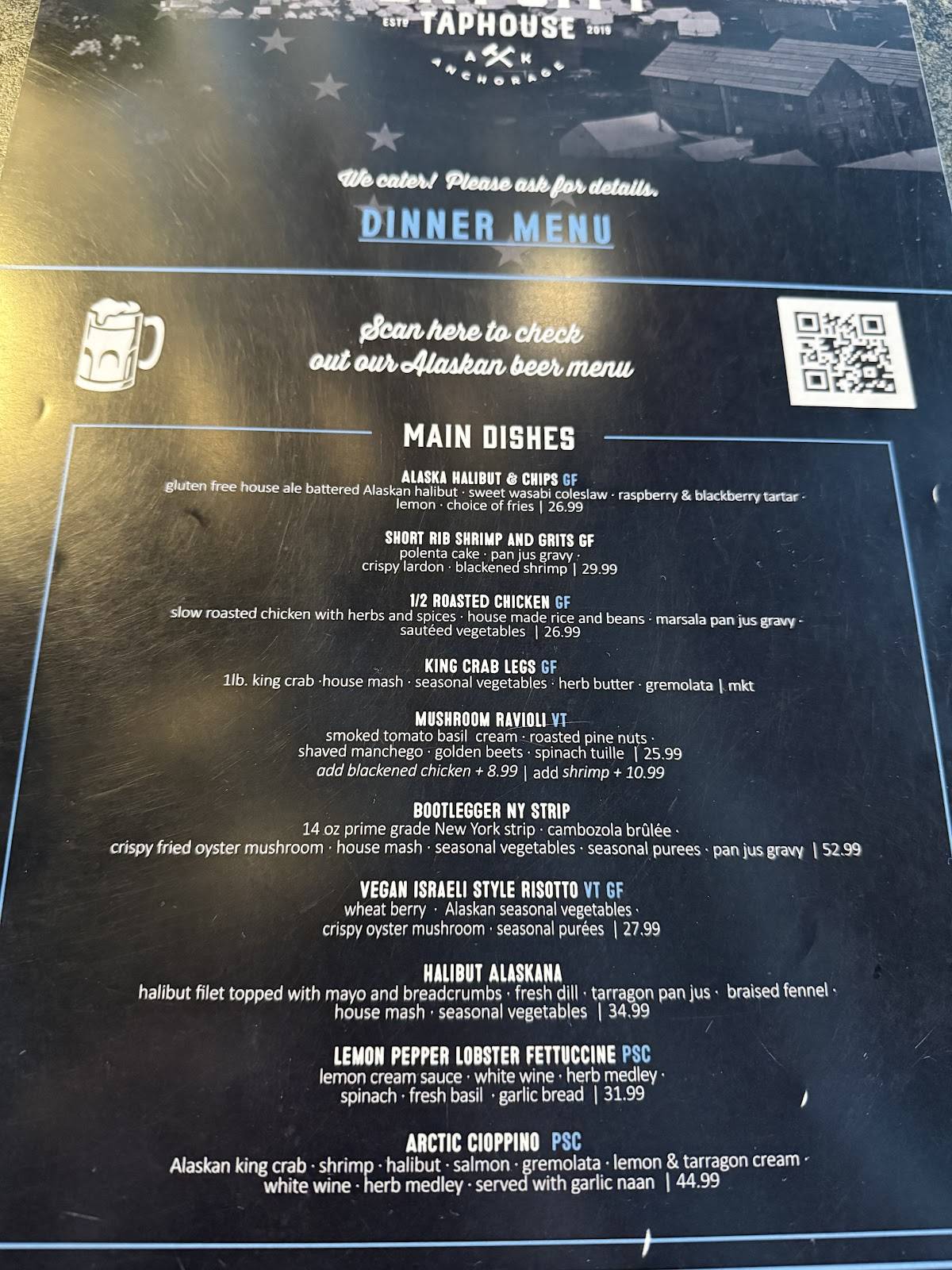 Menu at Tent City Taphouse pub & bar, Anchorage