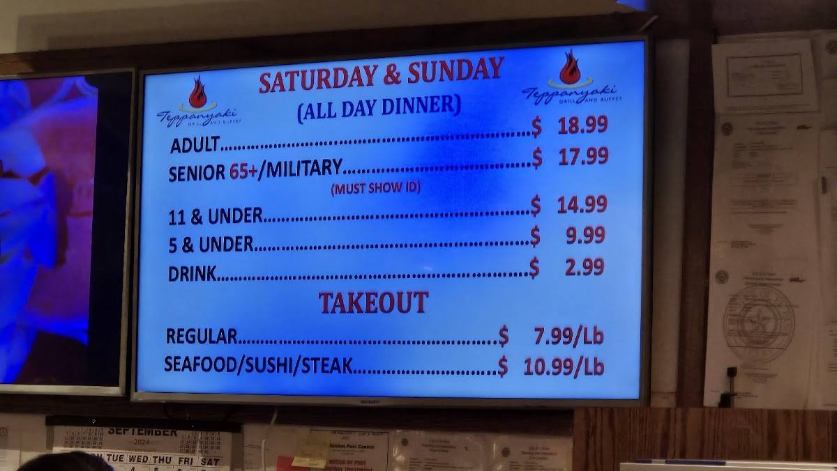 Carta del restaurante Teppanyaki Grill & Buffet, El Paso