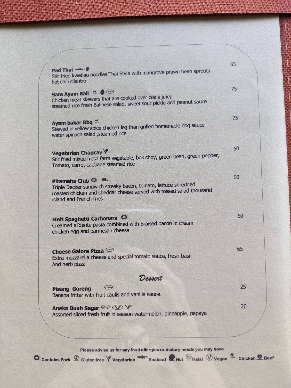 Menu at Terrace Restaurant, Indonesia