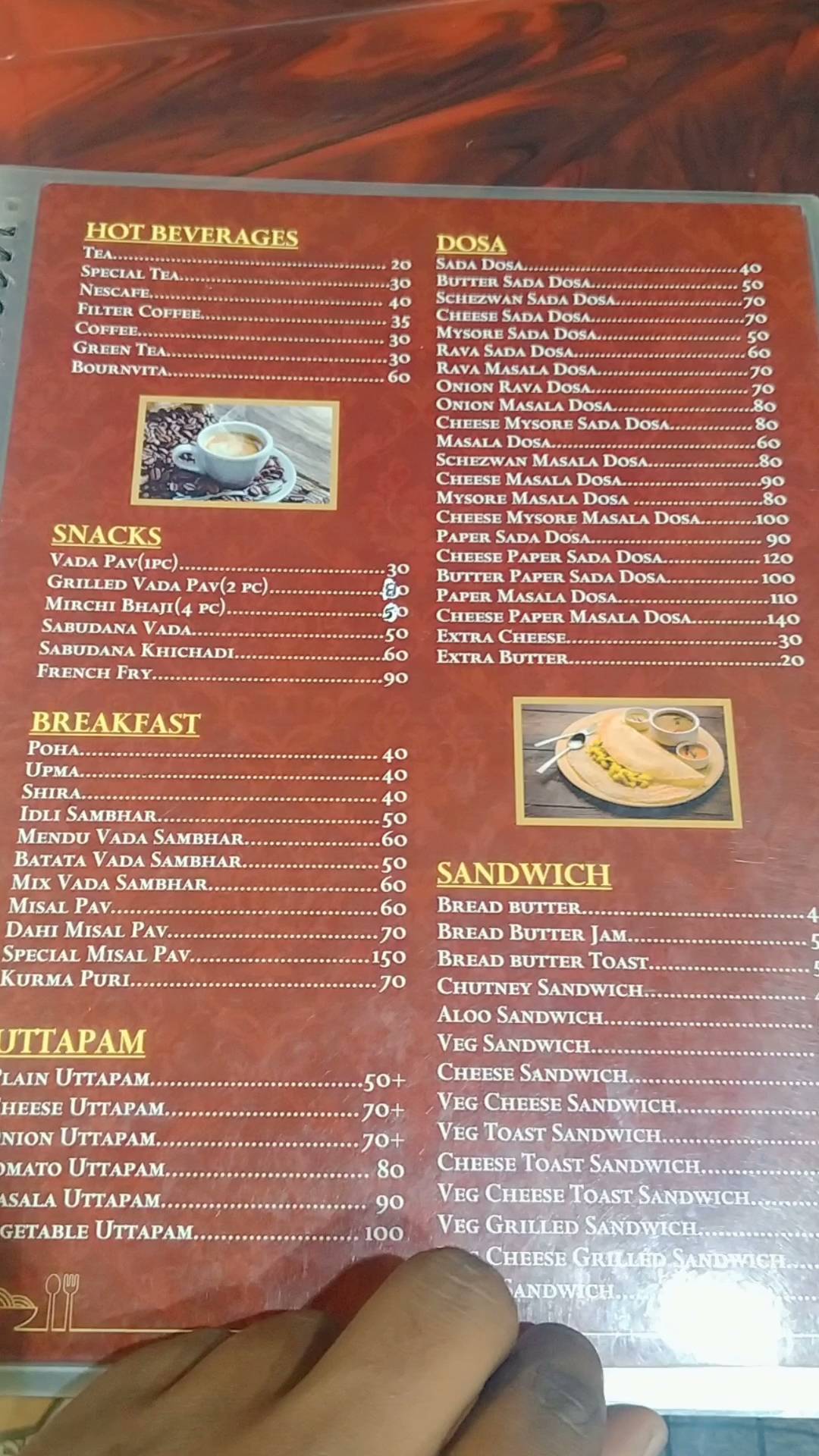 Menu at Terracotta Cafe, Reis Magos