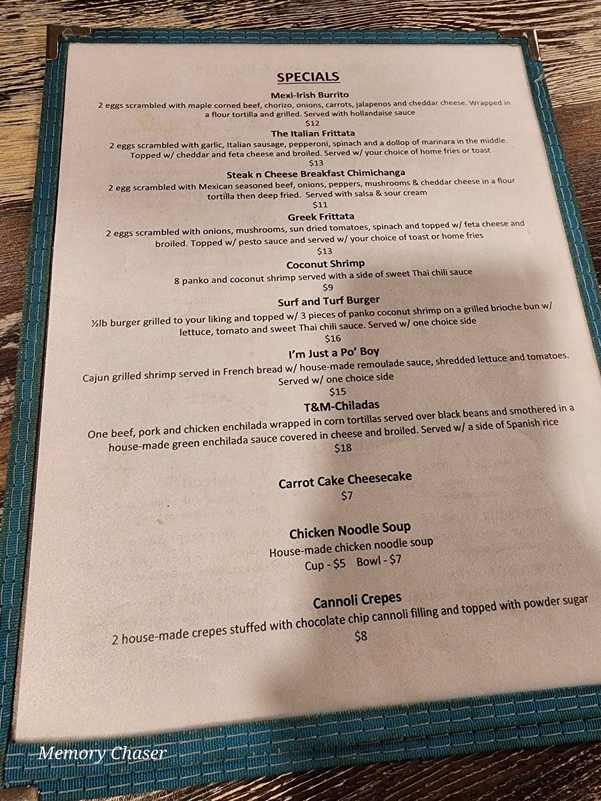 Menu at Terry & Maxine's desserts, Turner