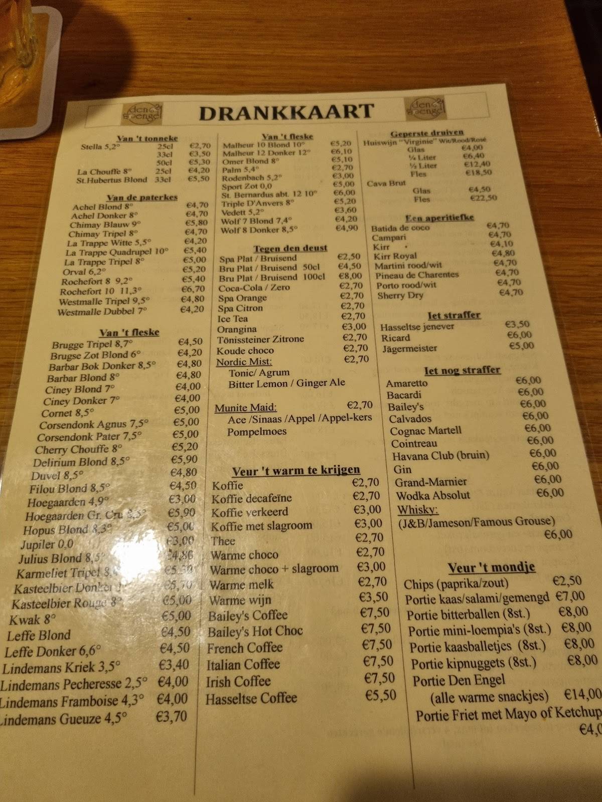 Menu at Den Engel, Tervuren