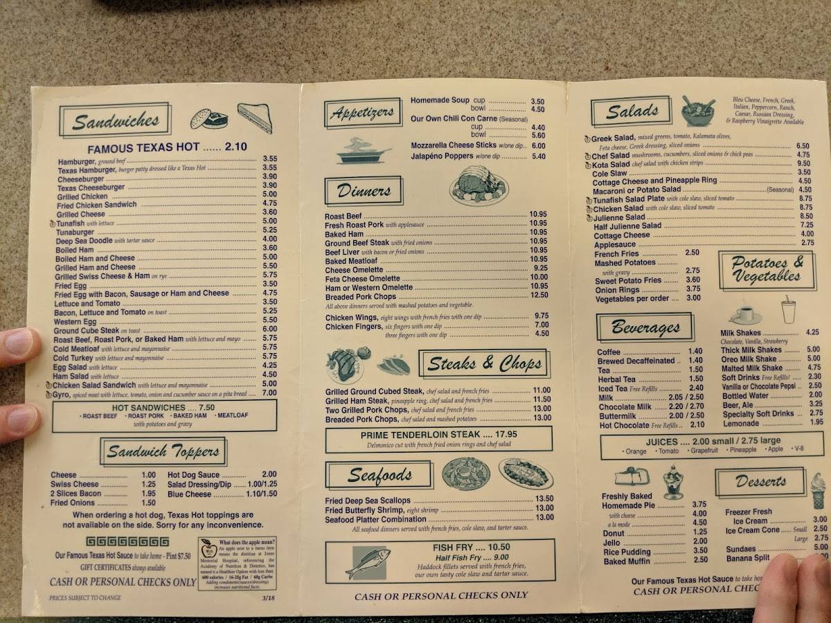 Menu at Texas Hot restaurant, Wellsville