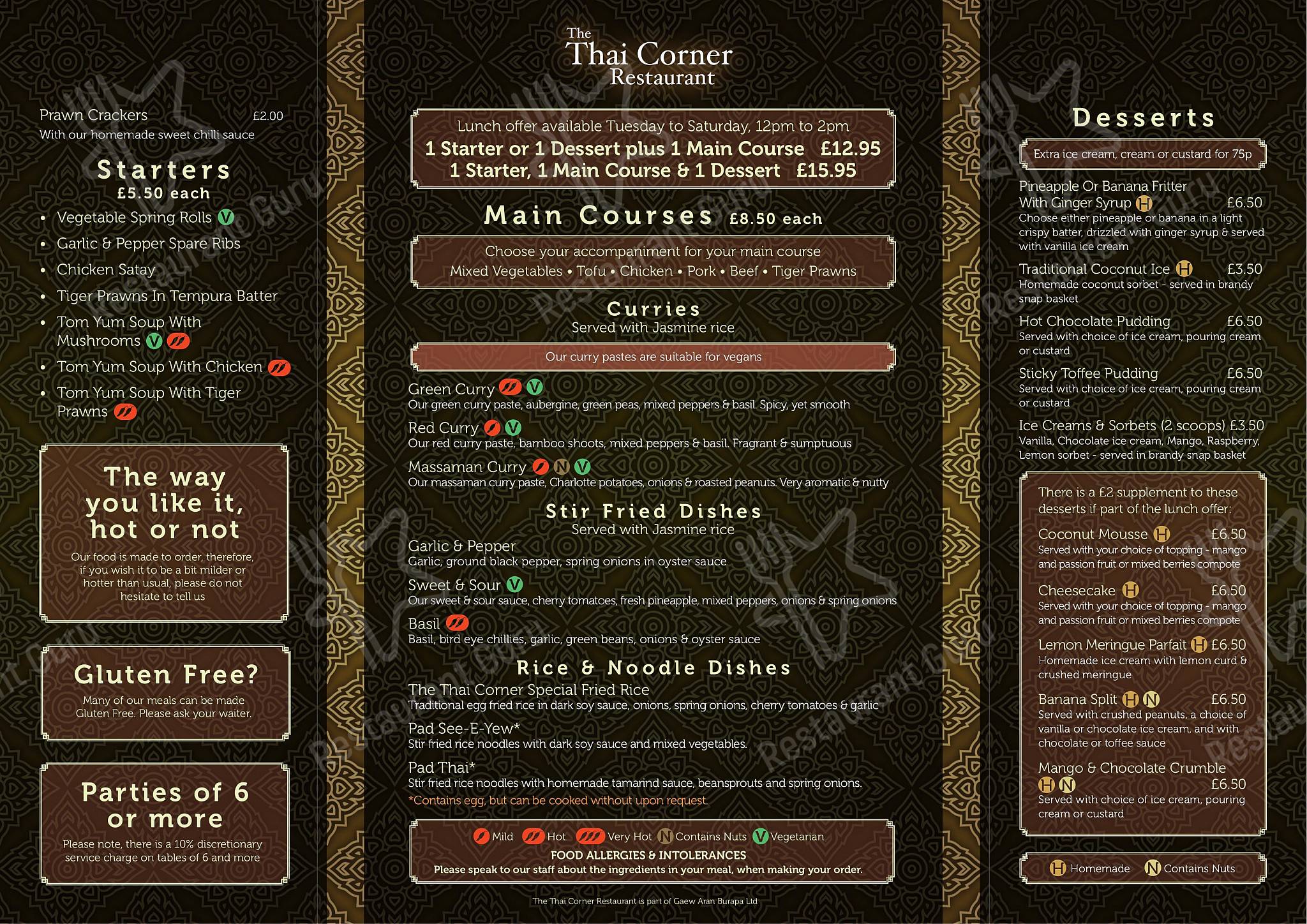 Menu at The Thai Corner Restaurant, Southampton