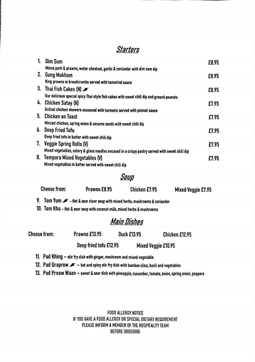 Menu at Thai Don Santos Restaurant, Shanklin
