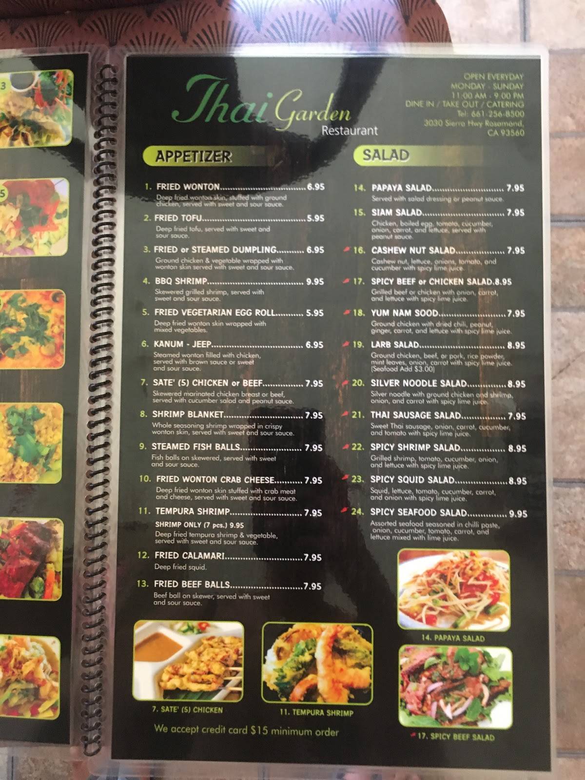 Menu at Thai Garden restaurant, Rosamond, Sierra Hwy