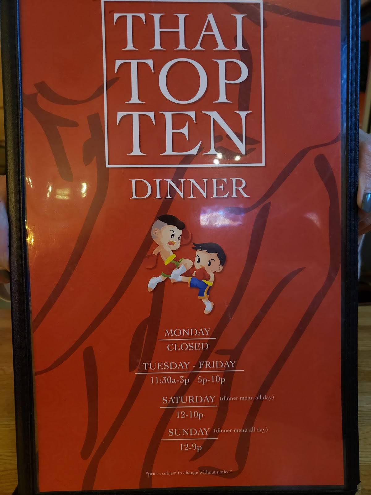 Menu at Thai Top Ten restaurant, Glen Allen, Brook Rd