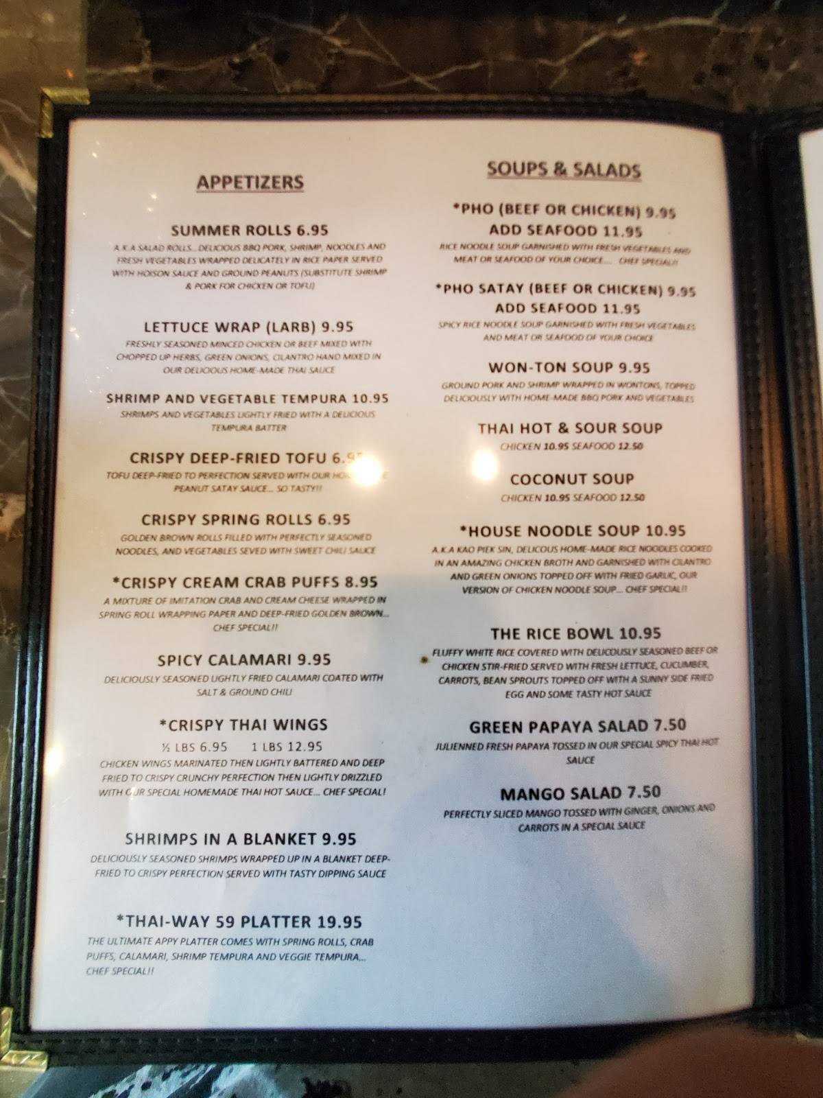 Carta del restaurante Thai on 59, Ile des Chênes, 12-597 Meadowlark Blvd