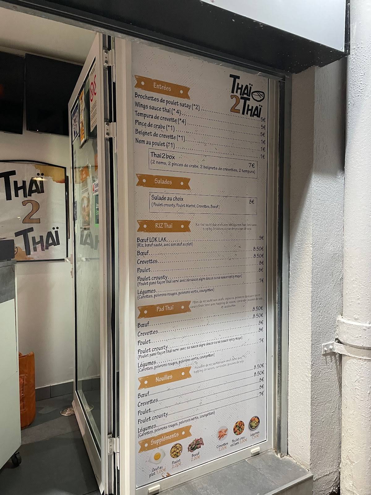 Menu at Thaï2thaï restaurant, Montpellier