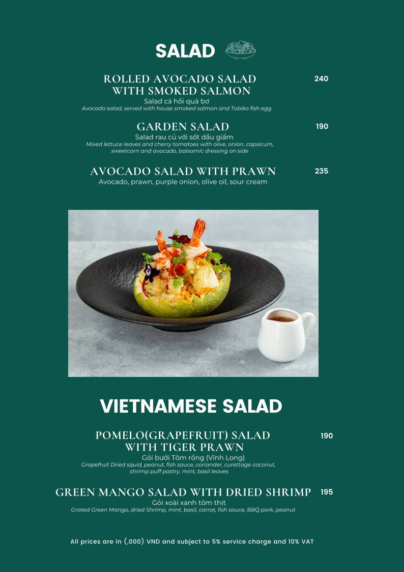 Menu at Thang Long Signature Restaurant & Rooftop Bar, Hanoi