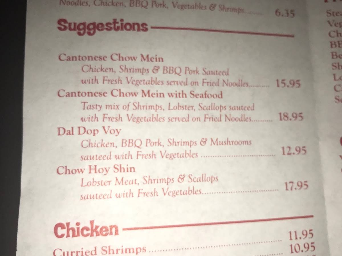 Menu at Thanh Van restaurant, Woodstock