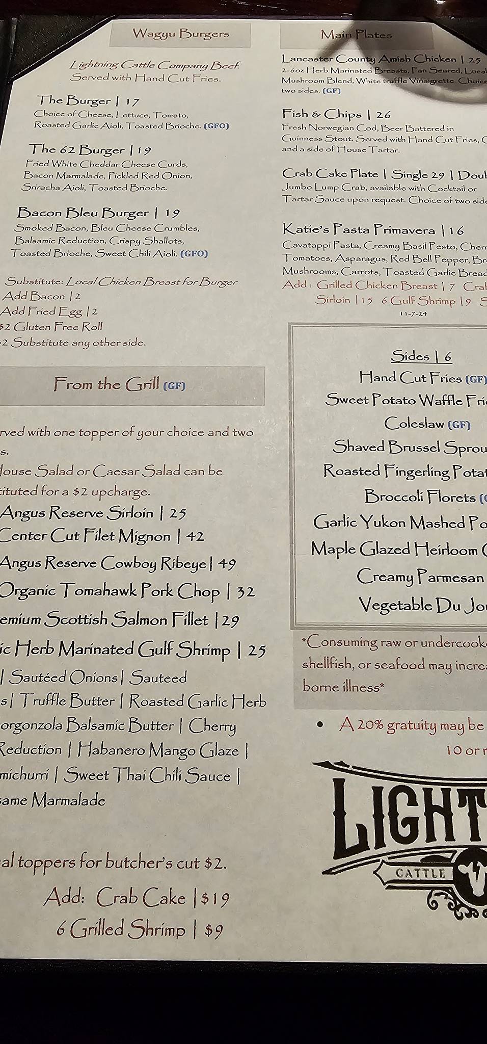 Menu at The 1762 pub & bar, Hummelstown