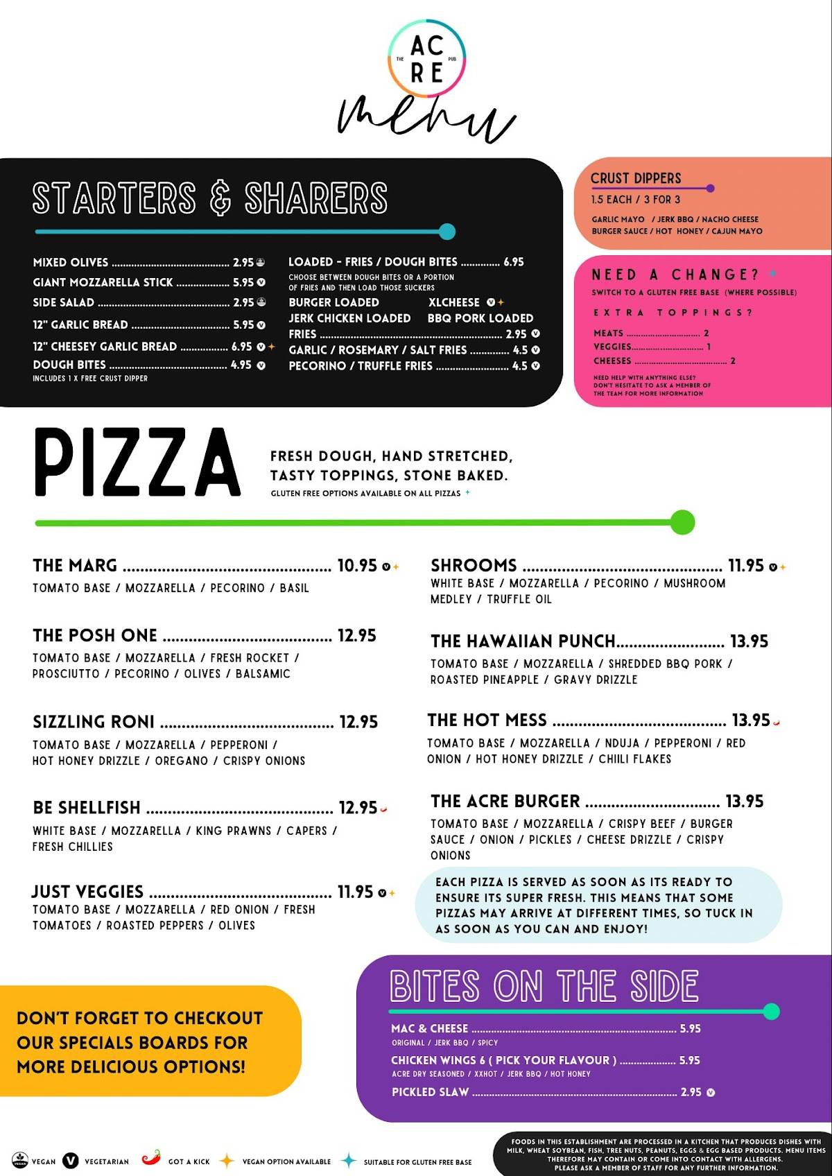 Menu at The Acre Pub, March
