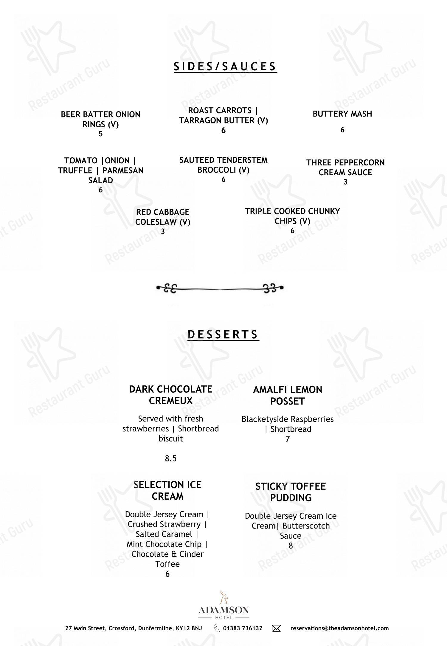Menu at The Adamson Hotel Crossford restaurant, Dunfermline