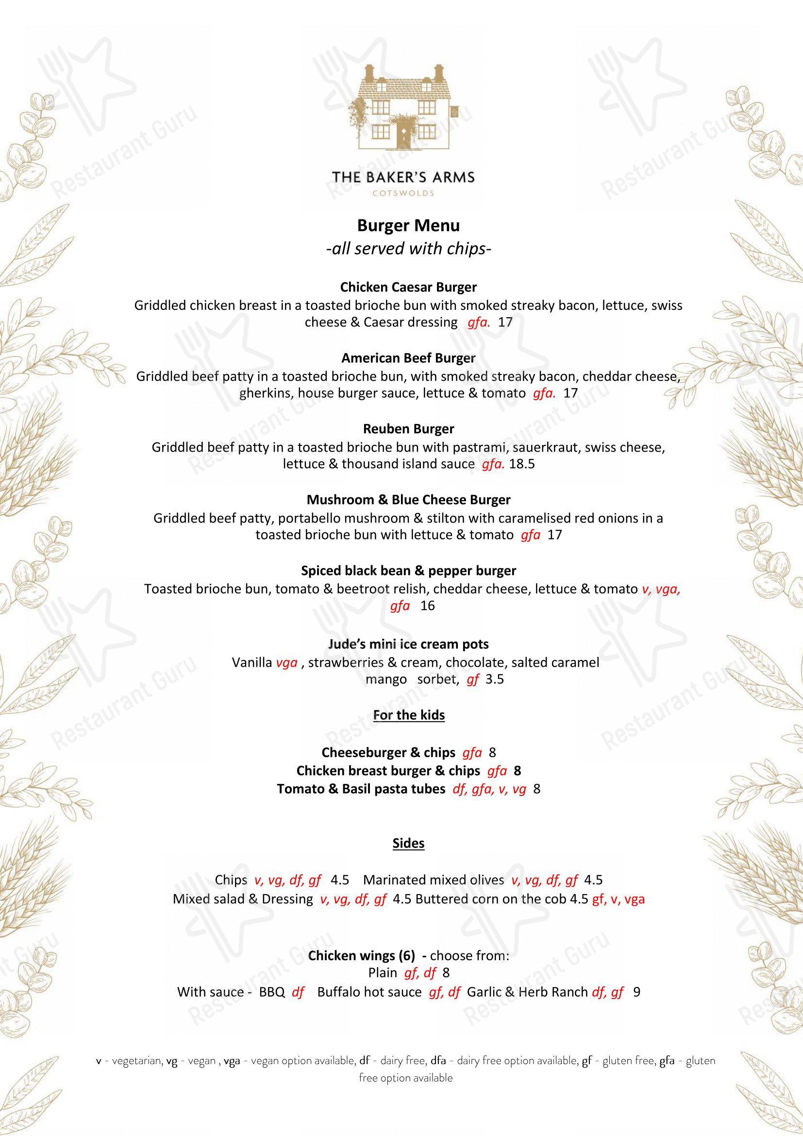 Menu at The Baker's Arms pub & bar, Somerford Keynes, Somerford Keynes