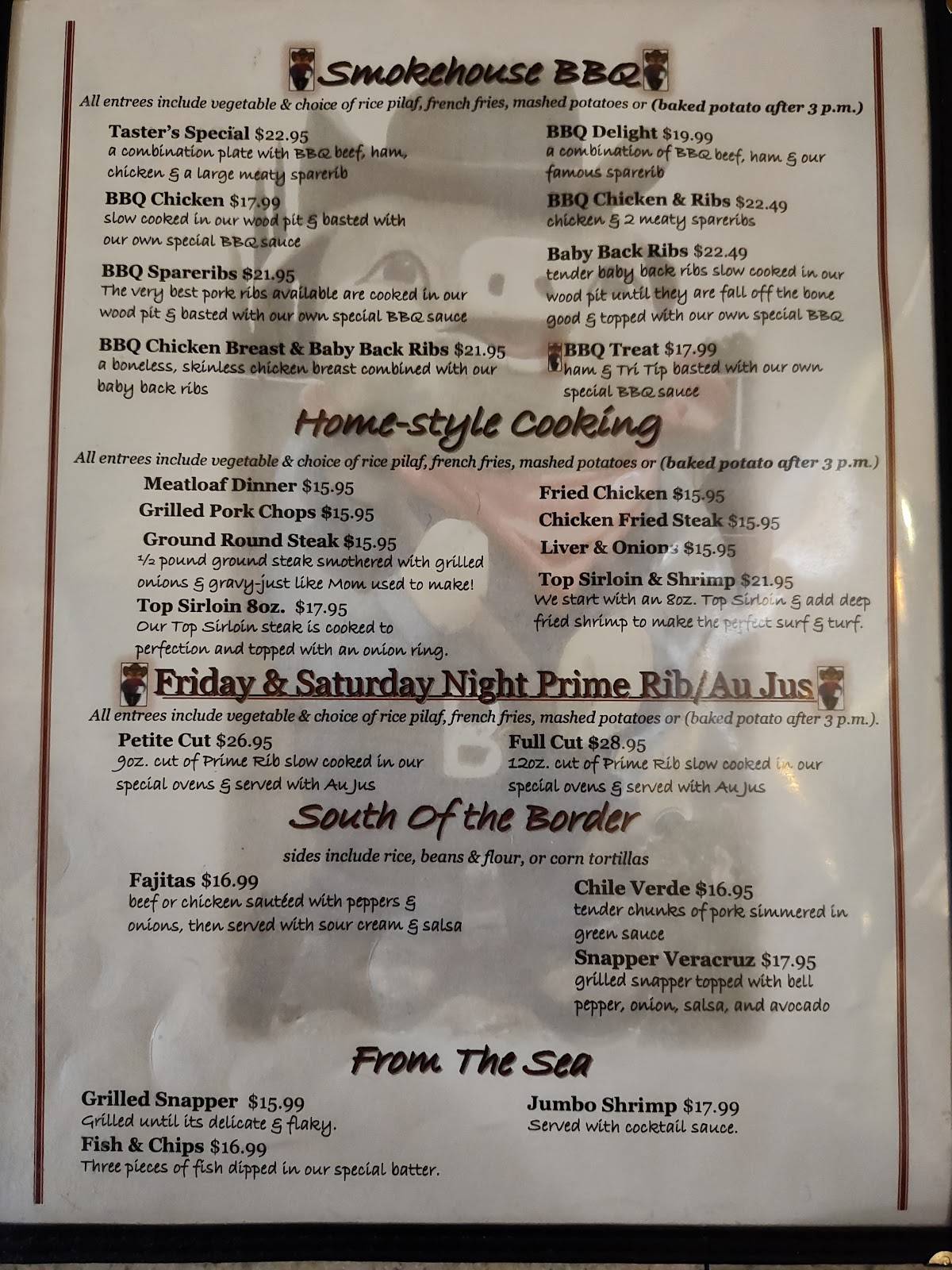 Menu at The Bar B-Q Pit, Merced