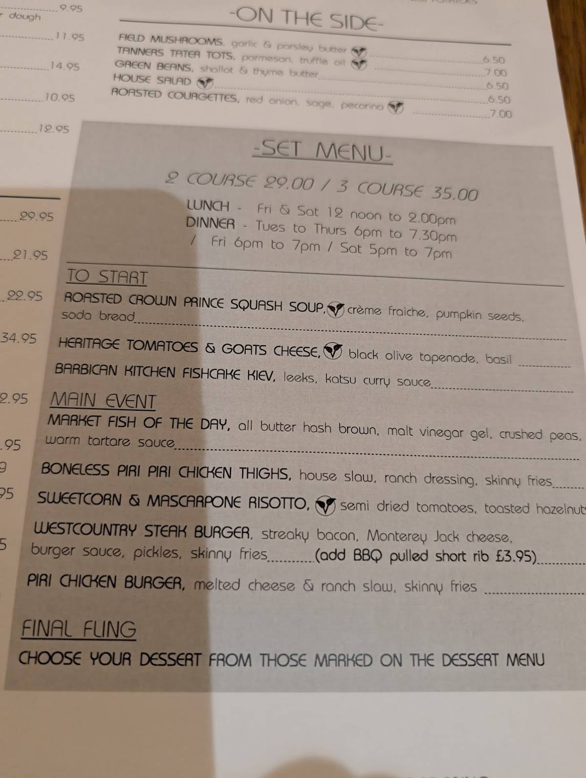Menu at The Barbican Kitchen, Plymouth