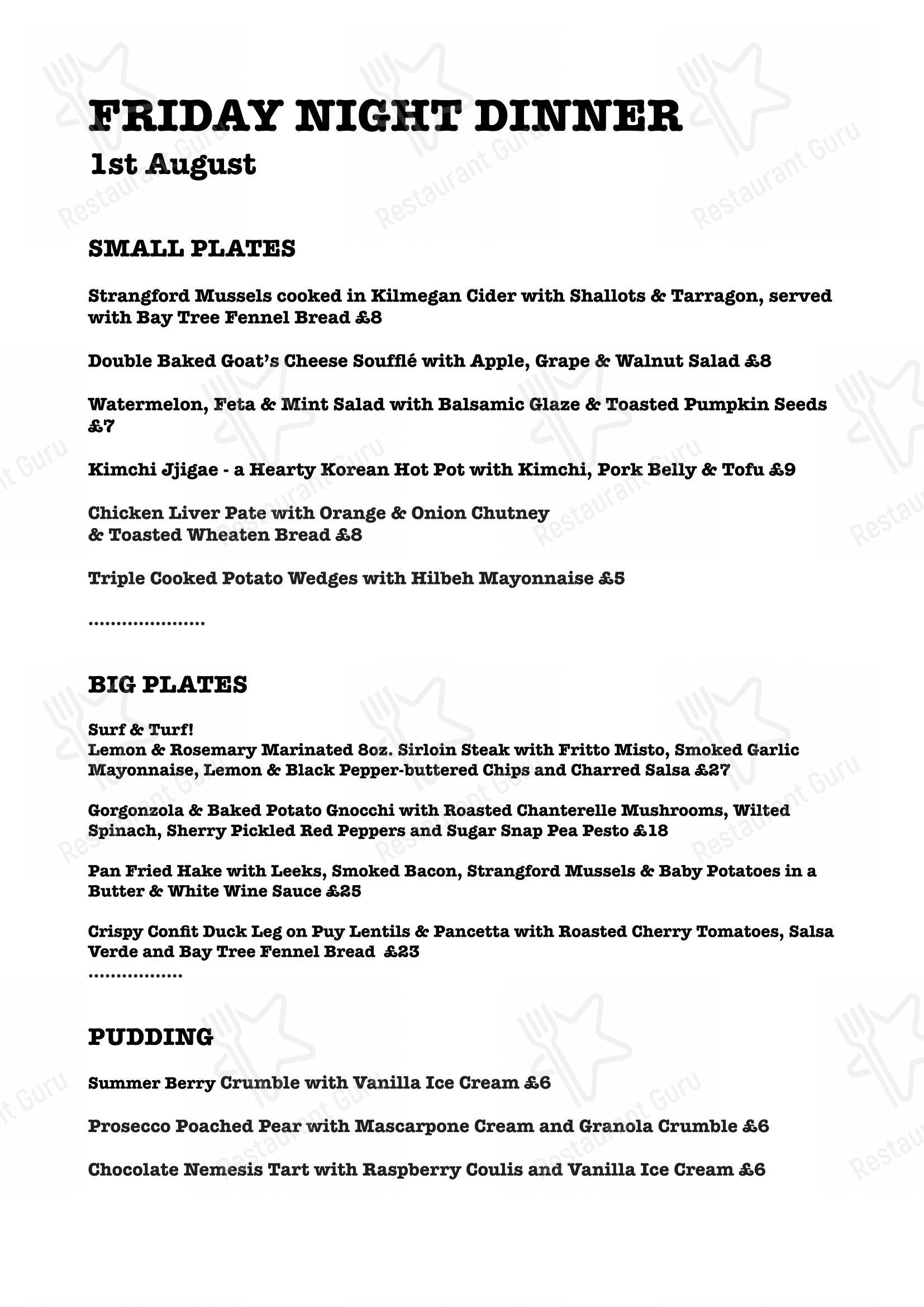 Menu at The Bay Tree cafe, Holywood