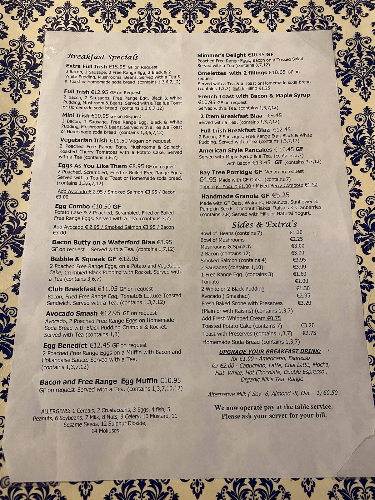 Menu at The Bay Tree restaurant, Portlaoise
