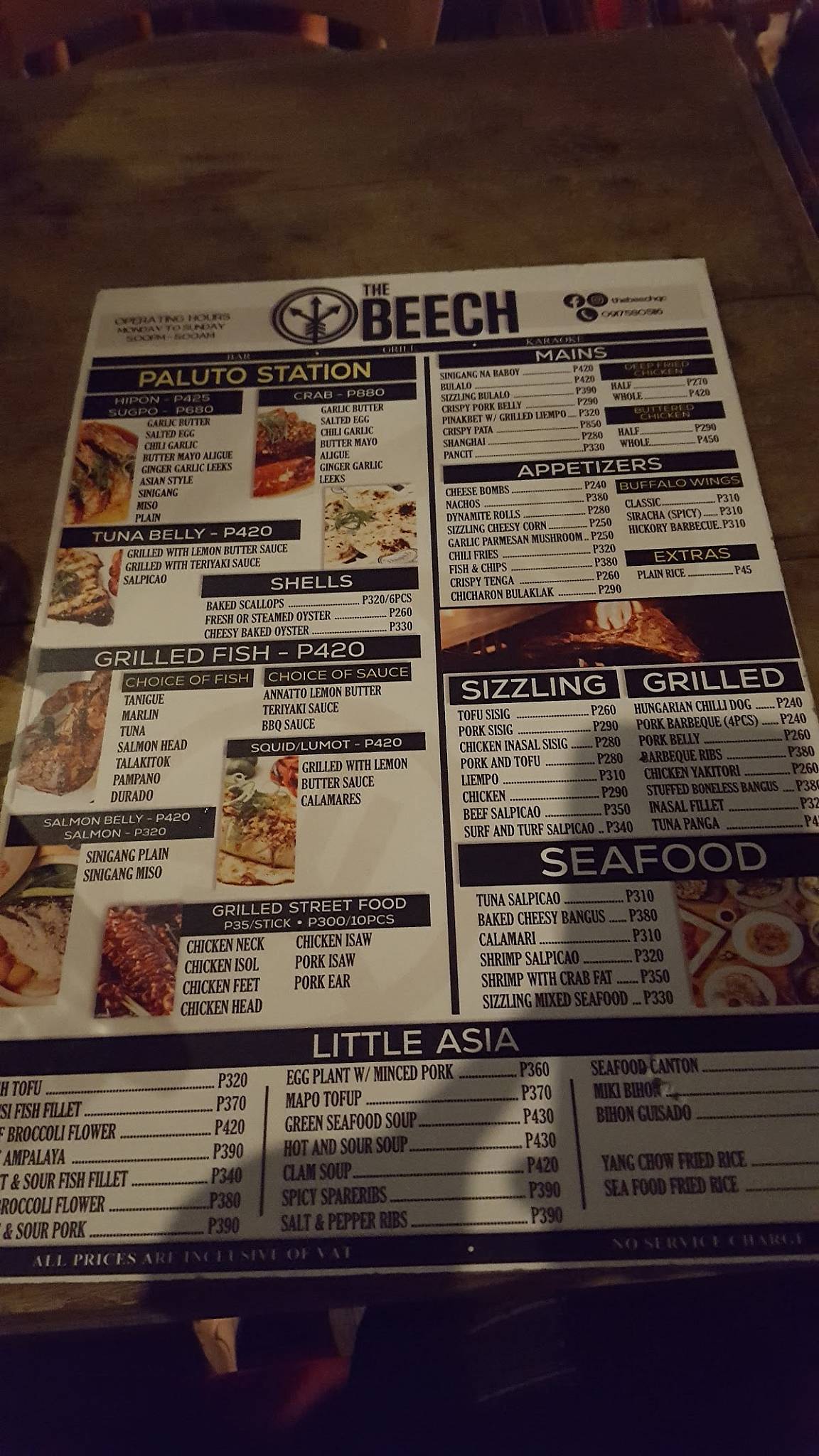 Menu at The Beech pub & bar, Quezon City