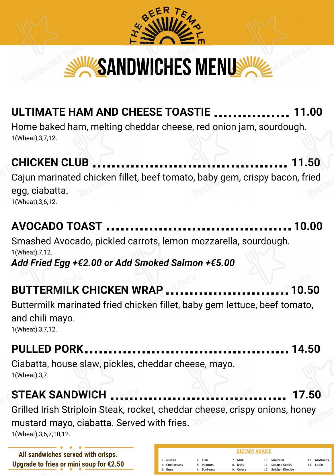 Carta del pub y bar The Beer Temple, Dublin