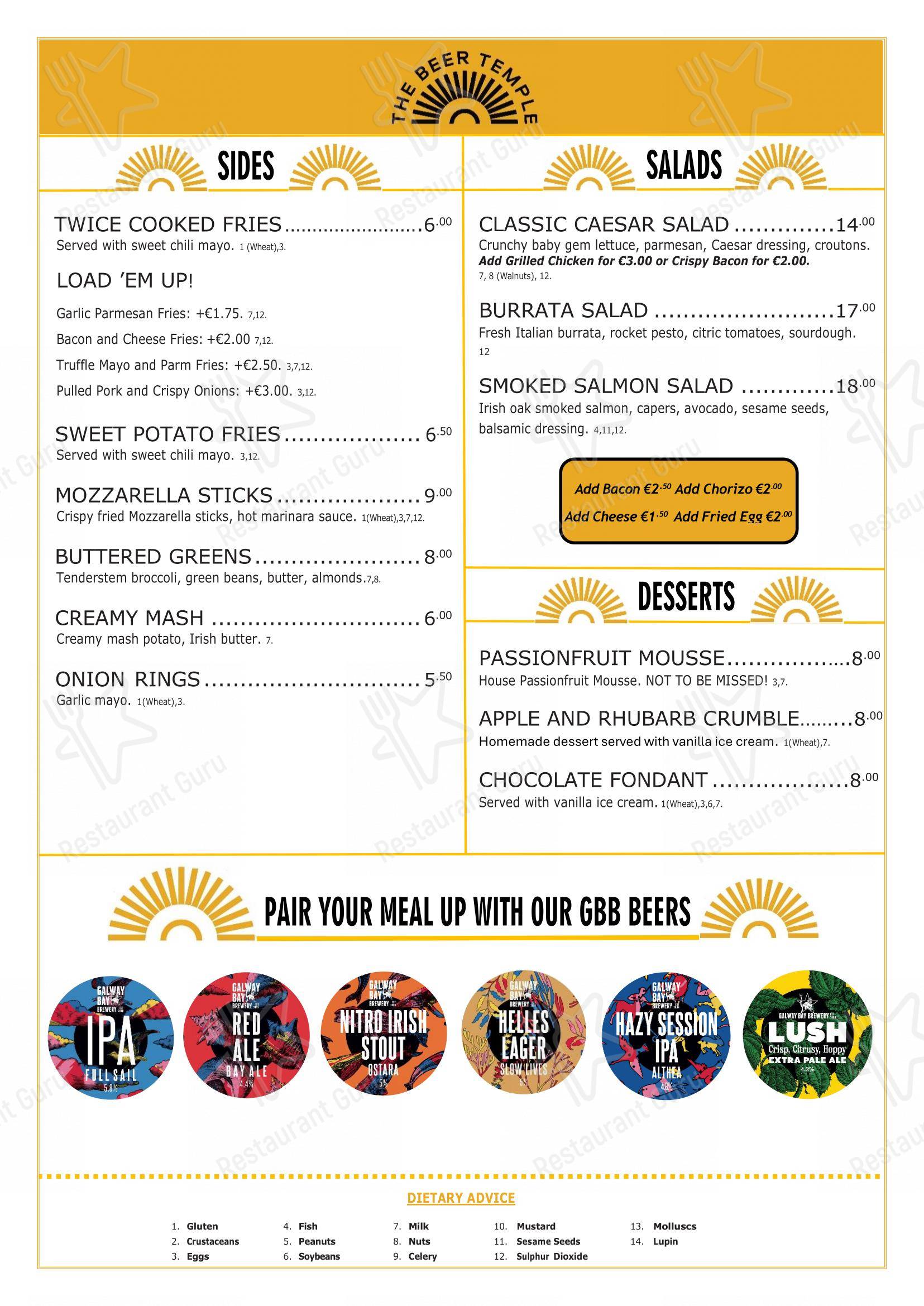 Menu at The Beer Temple pub & bar, Dublin