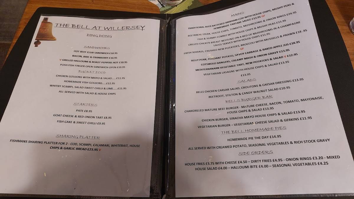 Menu at The Bell Inn pub & bar, Broadway