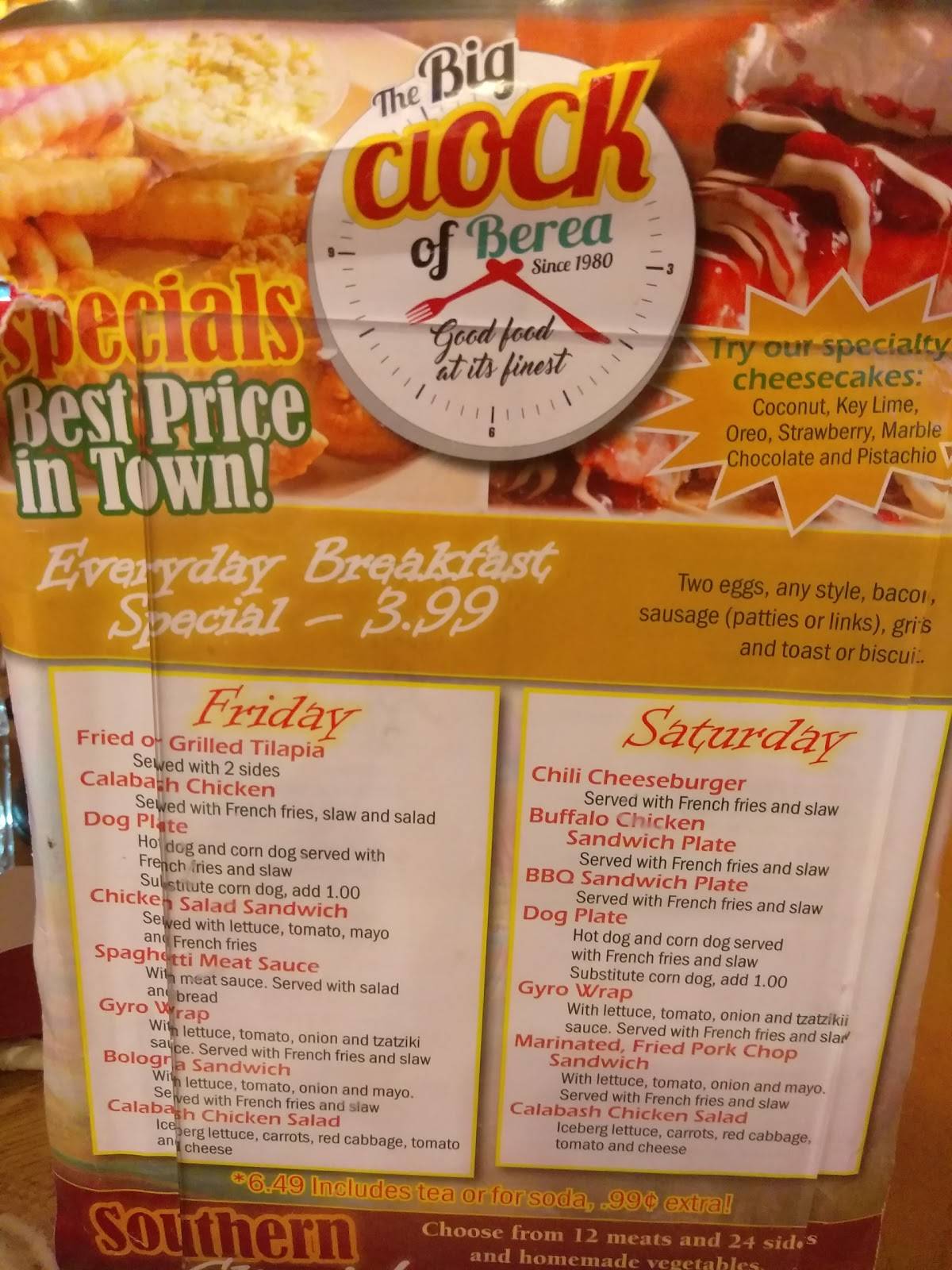 Menu at The Big Clock of Berea BBQ, Greenville