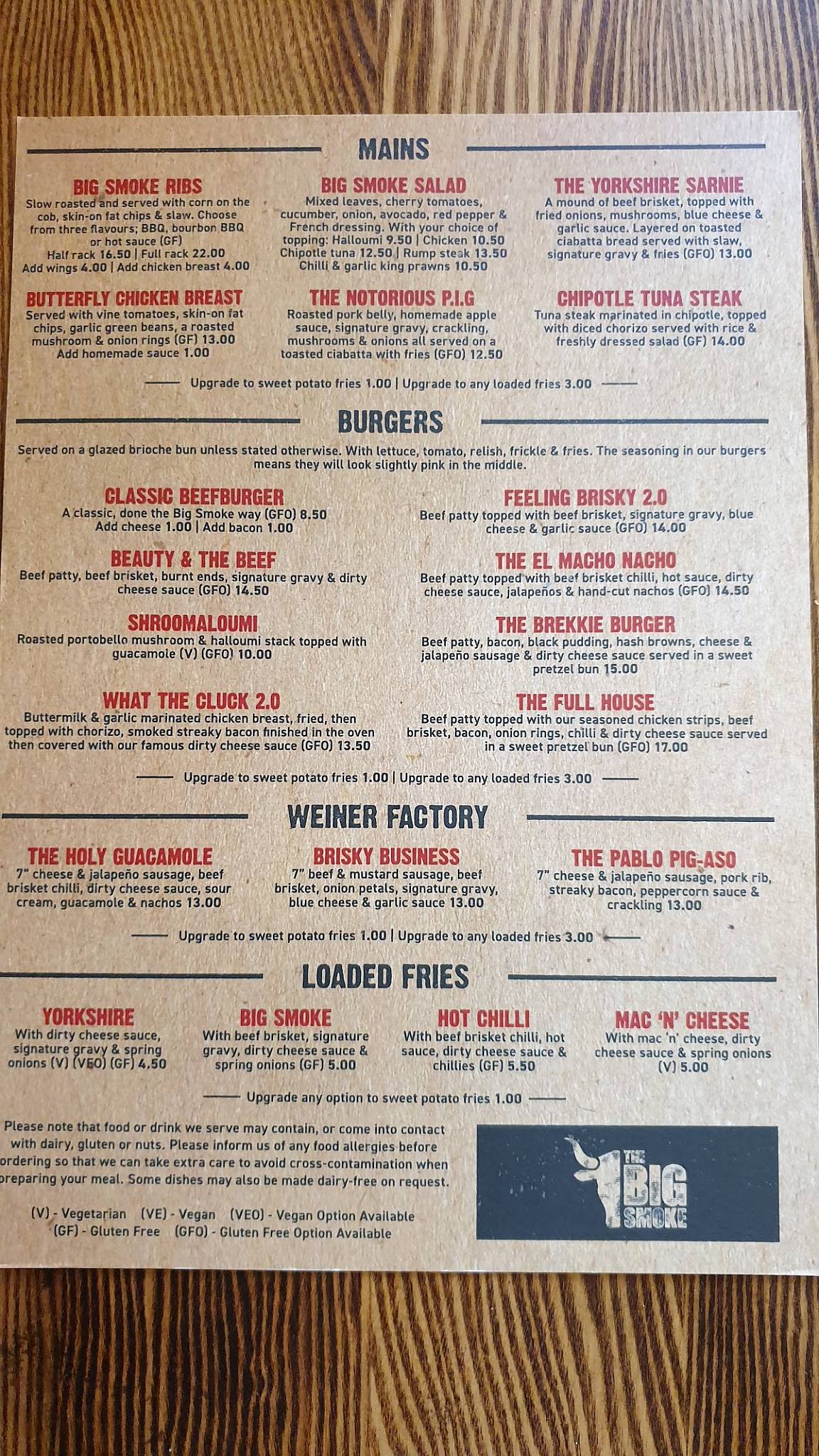 Menu at The Big Smoke - Rotherham restaurant, Rotherham