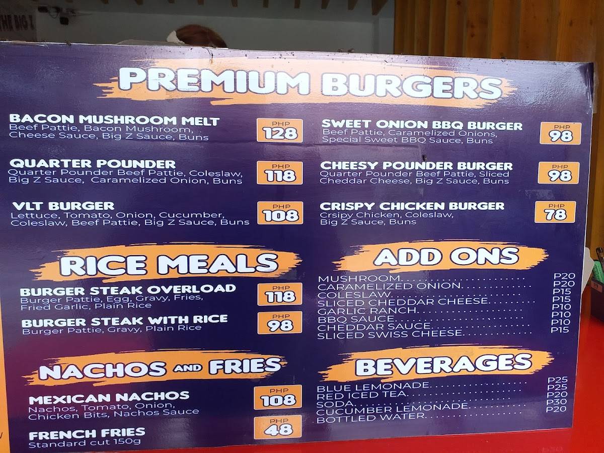 Menu at The Big Z Burger House Alta Tierra GMA Cavite restaurant ...
