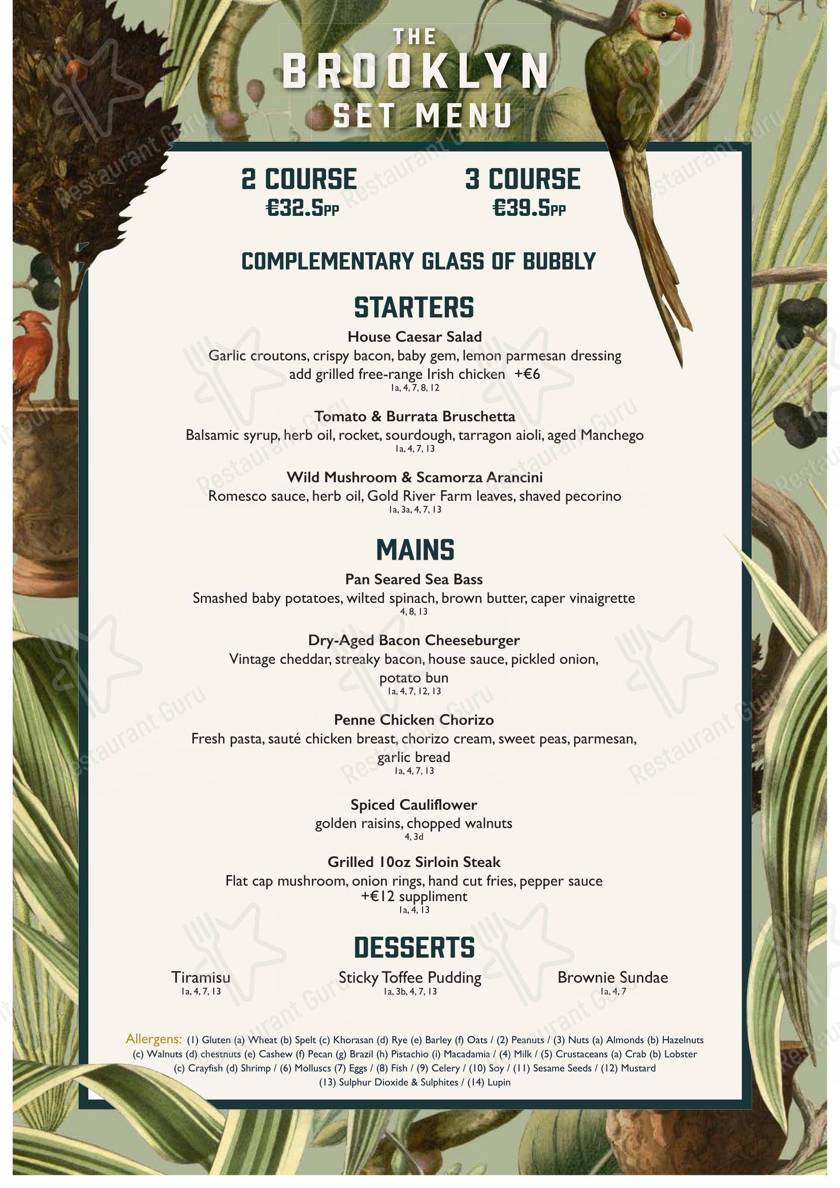 Menu at The Bird Cage, Swords