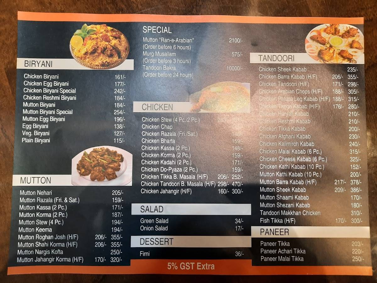 Menu at Biryani Mahal, Varanasi, P-94-A