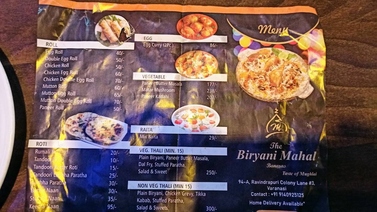 Menu at Biryani Mahal, Varanasi, P-94-A