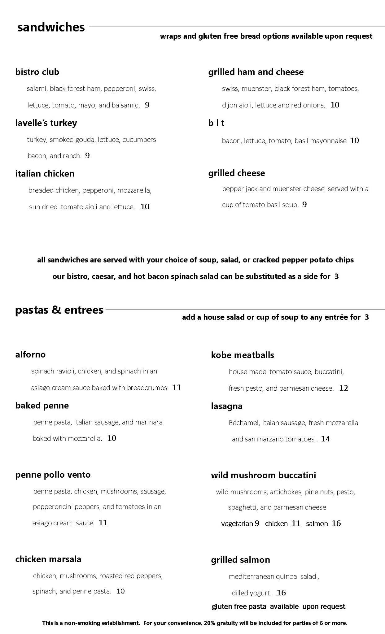 Menu at The Bistro restaurant, Findlay, 407 S Main St