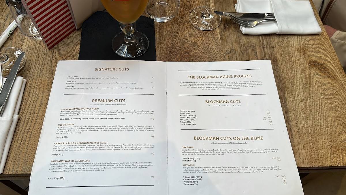 Menu at The Blockman restaurant, Randburg