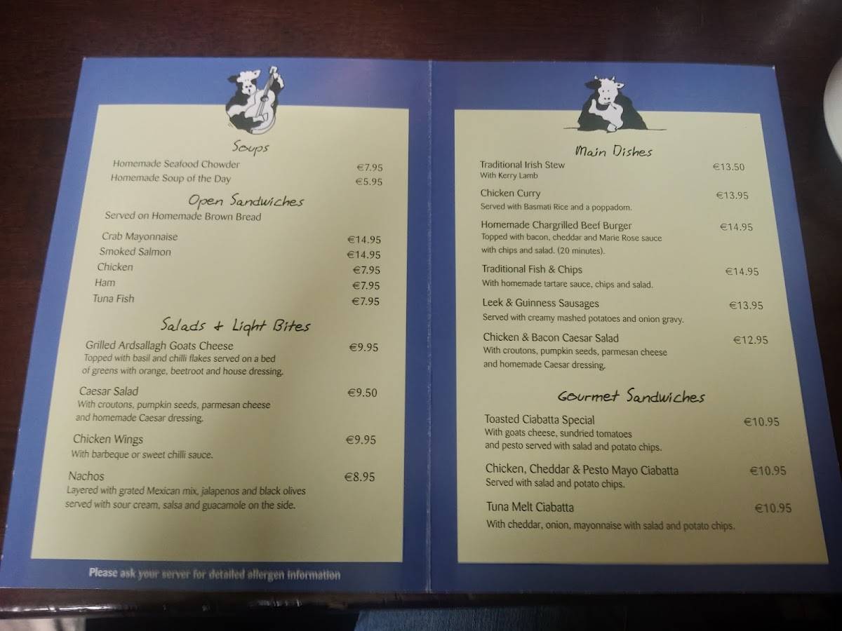 Menu at The Blue Bull pub & bar, Sneem