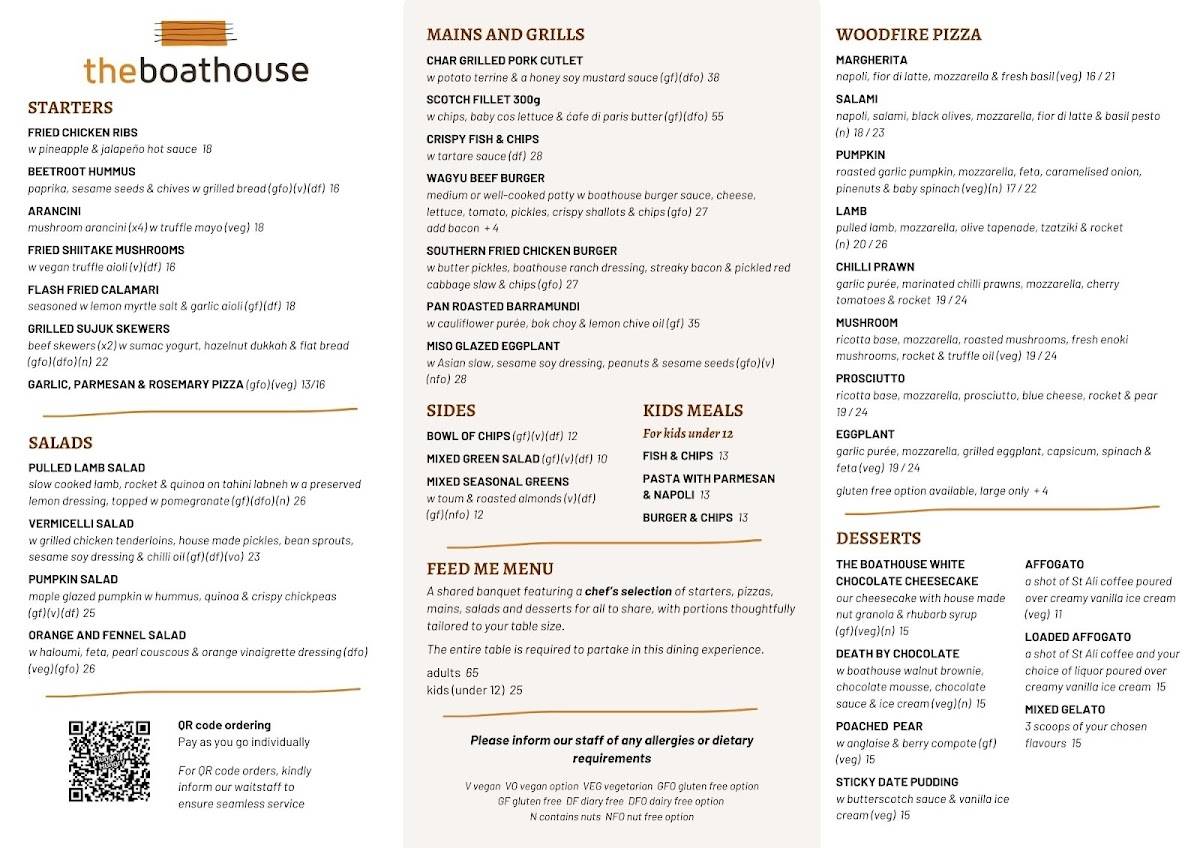 Menu at The Boathouse cafe, Moonee Ponds, 7 The Blvd