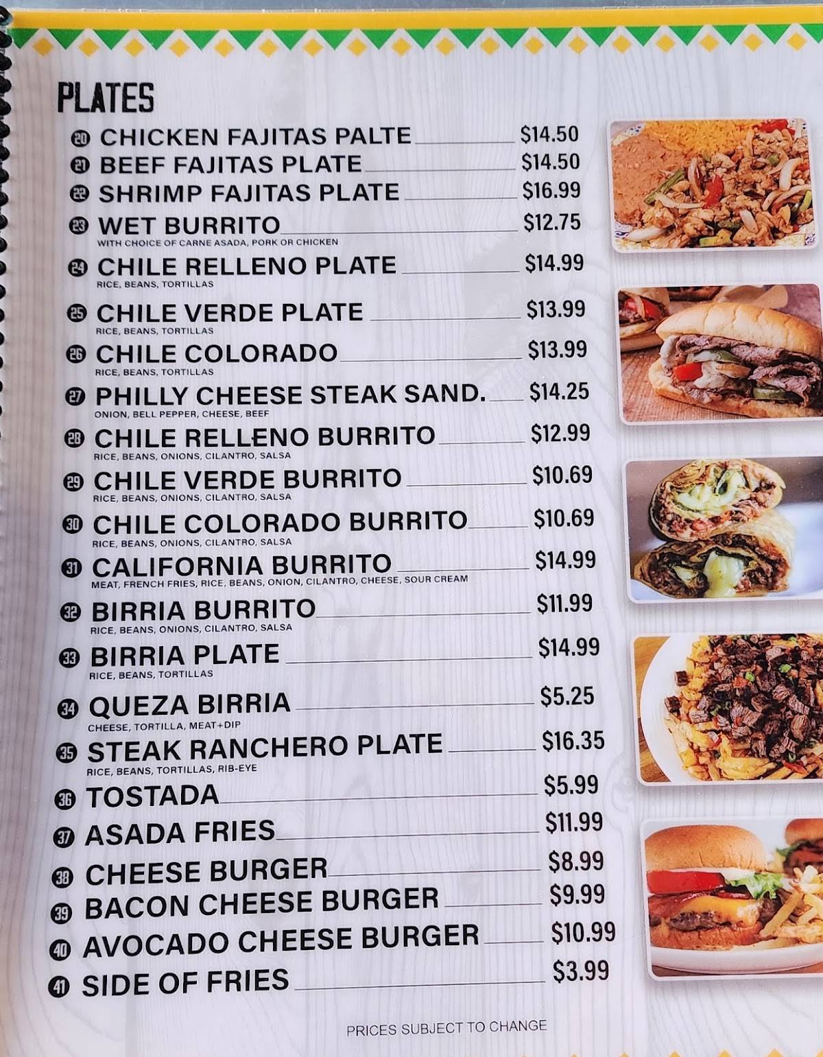 Menu at The Bonanza Saloon & Cafe, Virginia City
