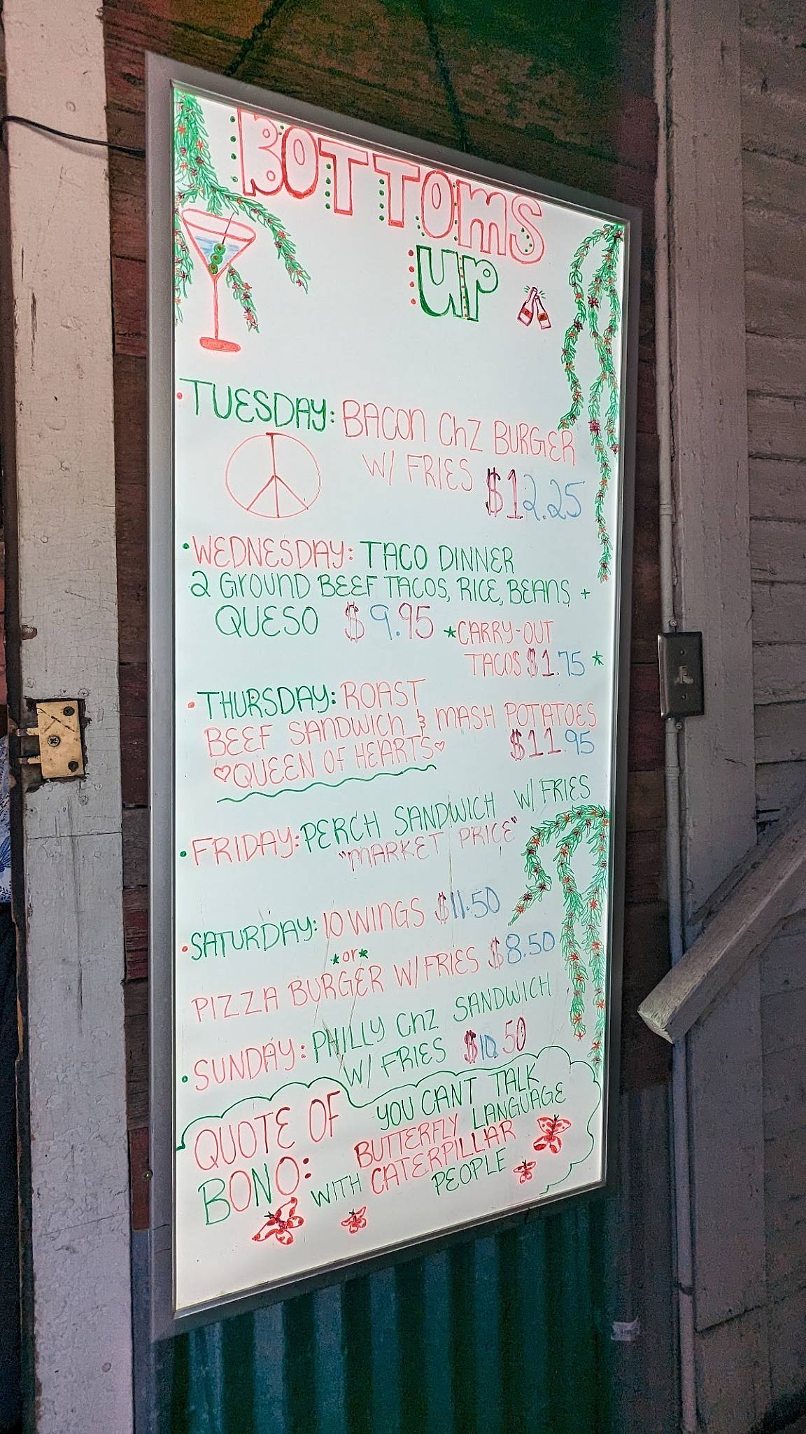 Menu at The Bono Tavern-Restaurant - Bono,OH, USA