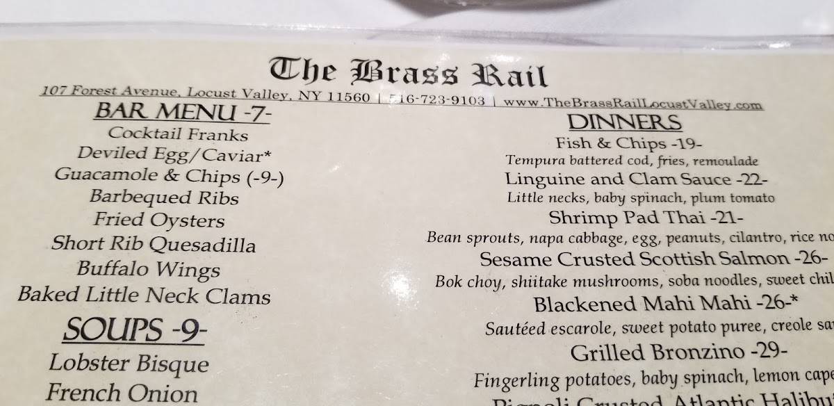 Menu at The Brass Rail restaurant, Locust Valley