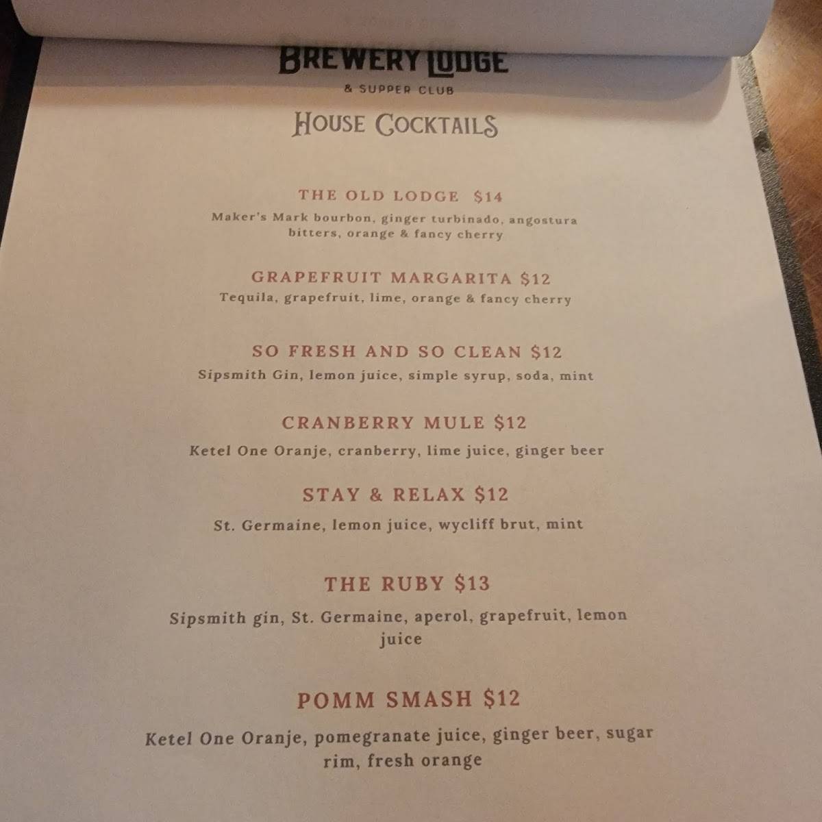 Menu at The Brewery Lodge & Supper Club, Michigan City