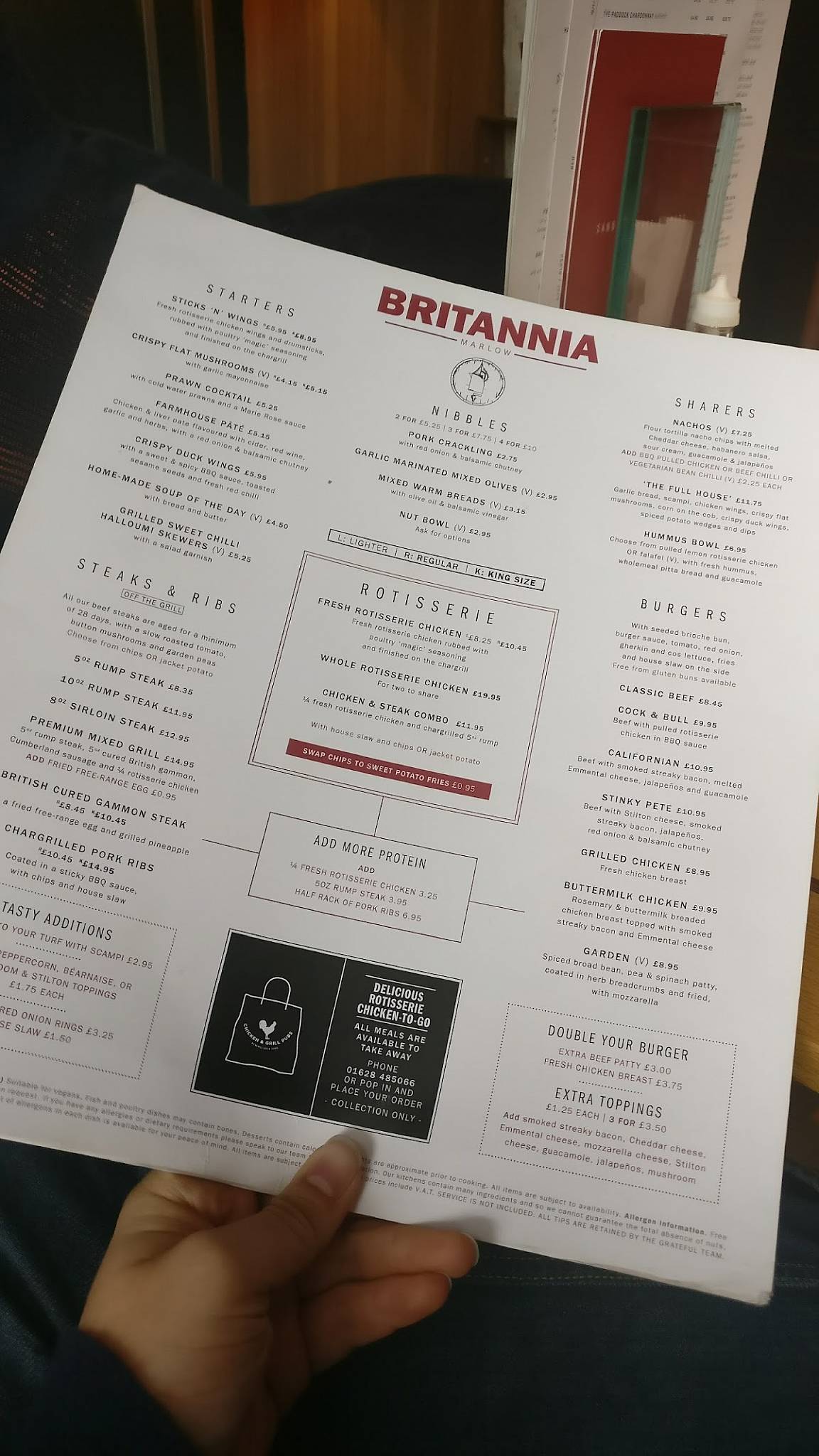 Menu at The Britannia pub & bar, Marlow