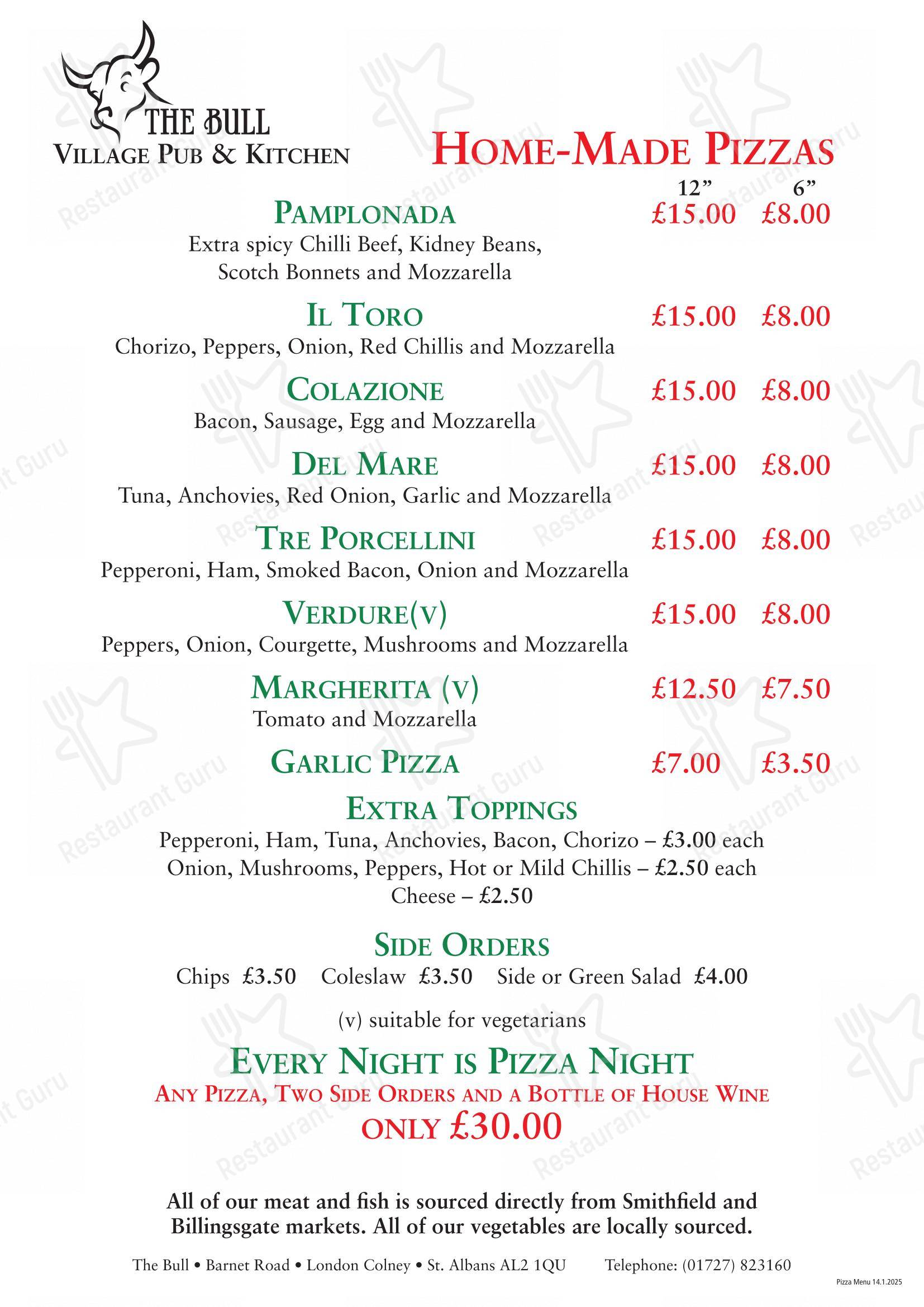Menu at The Bull pub & bar, London Colney, Bull Cottage