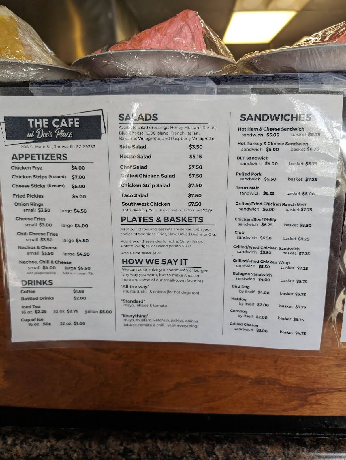 Menu at The Cafe, Jonesville, 208 S Main St