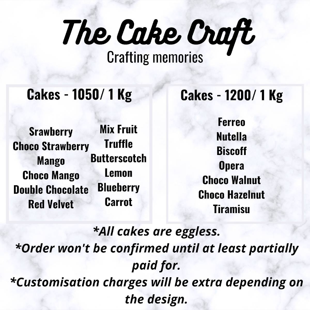 Menu at The Cake Craft, Pune