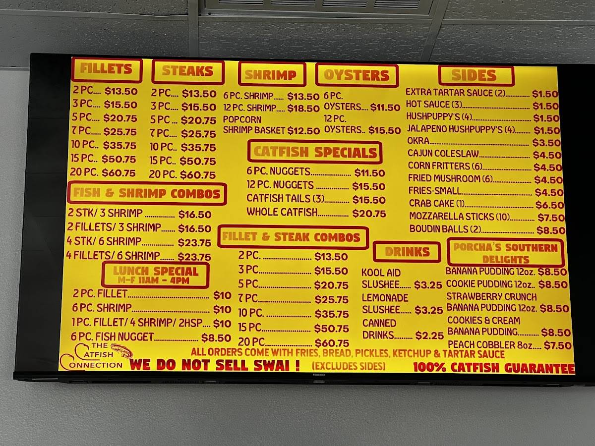 Menu at The Catfish Connection restaurant, Rowlett